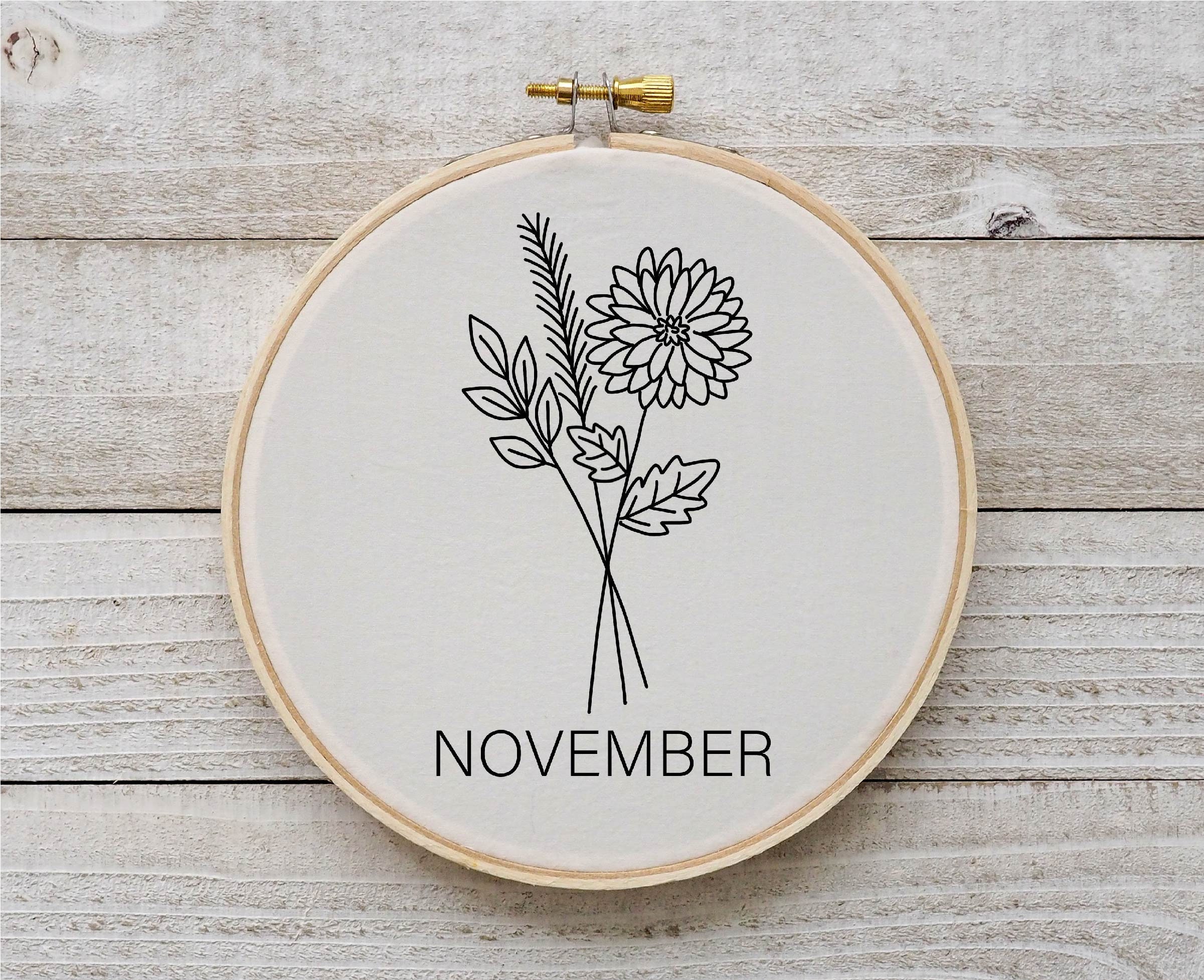 Birth Month Flower Embroidery Pattern November Flower Embroidery ...