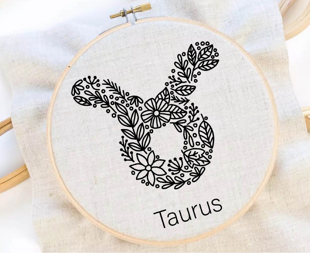 Taurus Embroidery Pattern Zodiac Embroidery Flower Zodiac Hand ...
