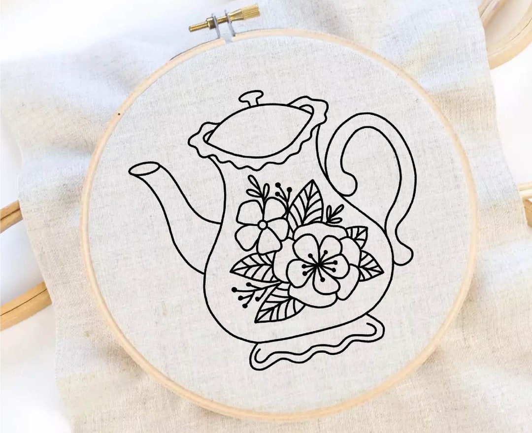 Flower Tea Pot Embroidery Pattern Flower Hand Embroidery Tea Flower ...