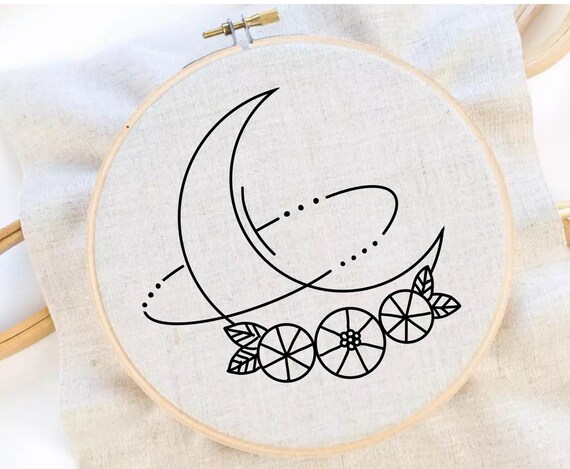 Moon Flower Embroidery Pattern Moon Rose Embroidery Pattern - Etsy