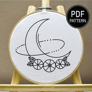Moon Flower Embroidery Pattern Moon Rose Embroidery Pattern Celestial ...
