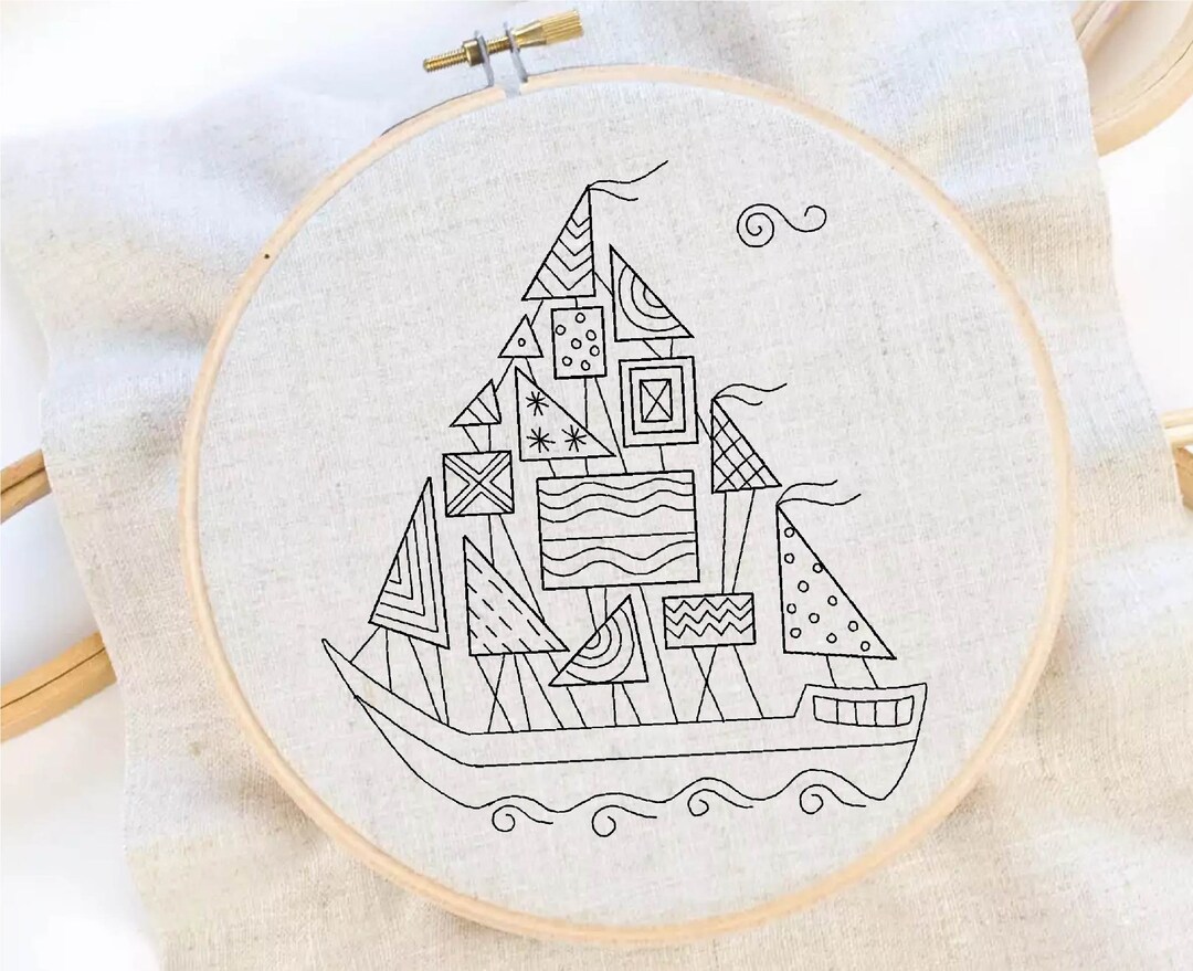 Ship Embroidery Pattern Ocean Embroidery Pattern Wave Pattern Sampler ...
