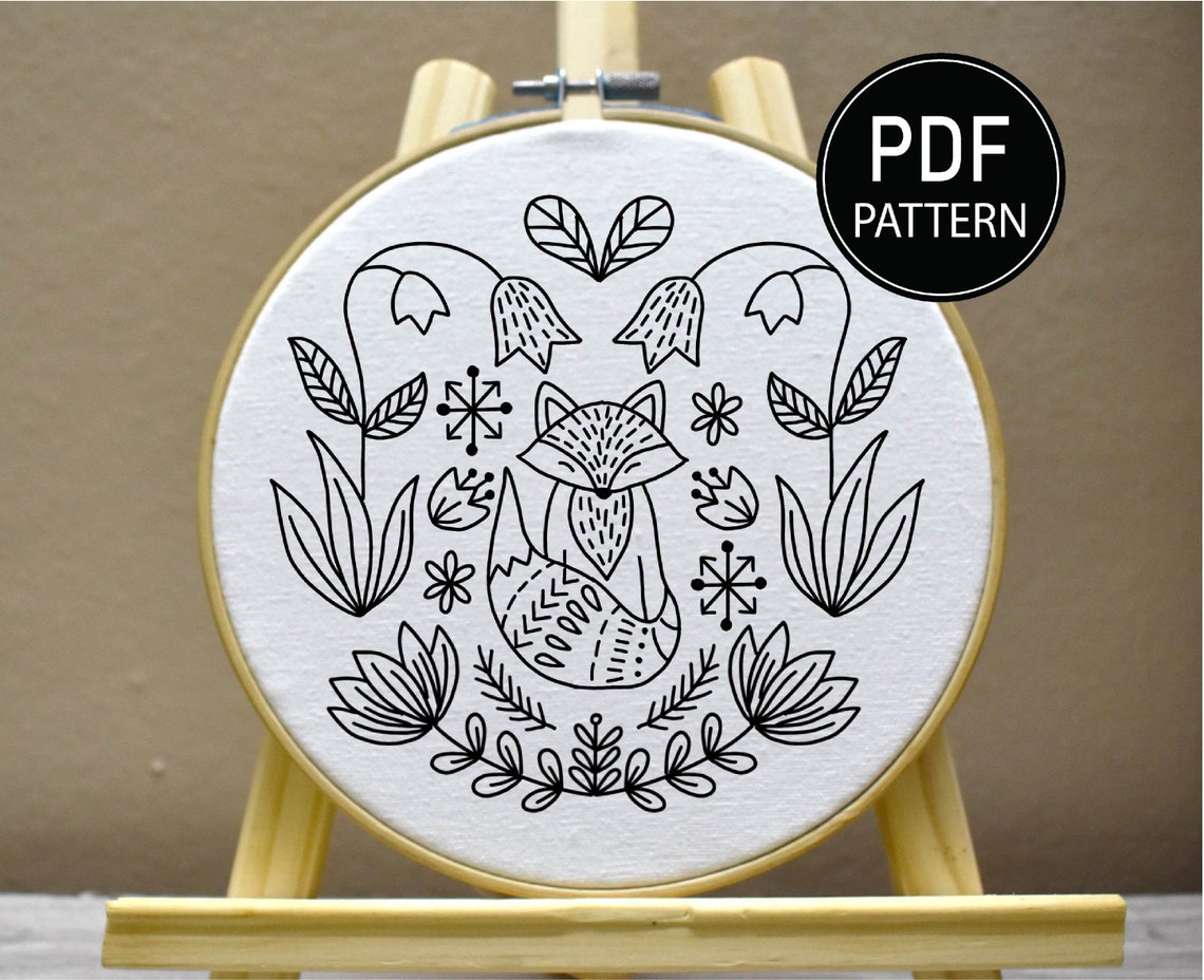 Fox Embroidery Pattern Folk Art Embroidery Pattern Woodland - Etsy