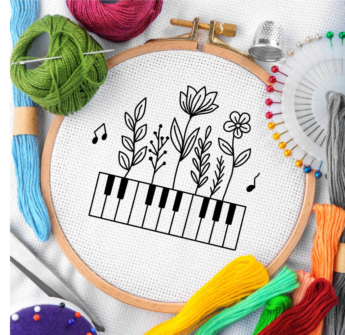 Piano Flower Embroidery Pattern Piano Embroidery Musical - Etsy