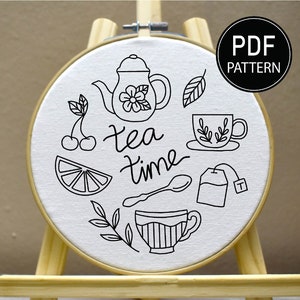 Tea Time Embroidery Pattern Tea Cup Hand Embroidery Tea Pot Hand ...
