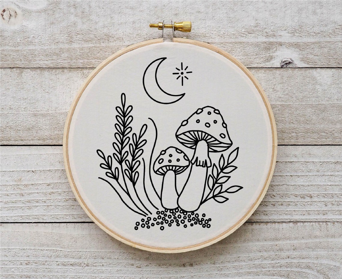 Mushroom Embroidery Pattern Fungi Embroidery Mushroom Garden Pattern ...