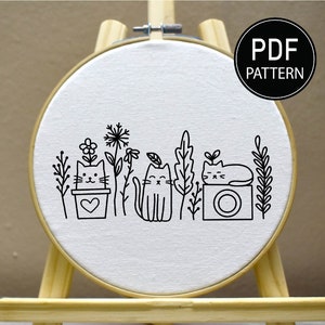 Cats Embroidery Pattern Cute Cat Embroidery Cat Flower Embroidery ...