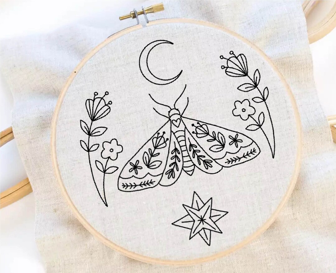 Flower Moth Embroidery Pattern Moth Folk Art Embroidery Insect ...