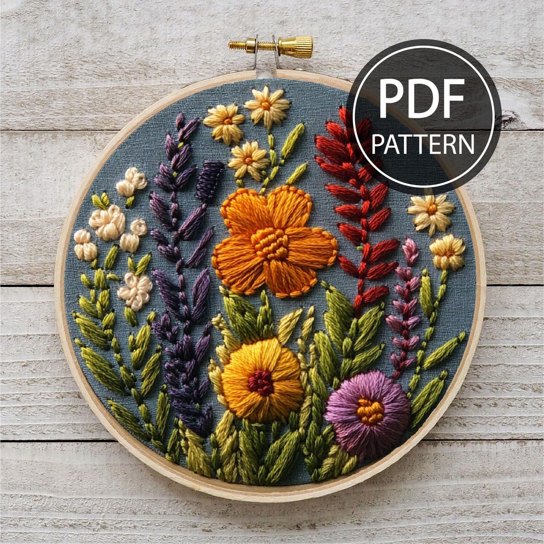 Wildflowers Embroidery Pattern Flower Bouquet Embroidery Blossom ...