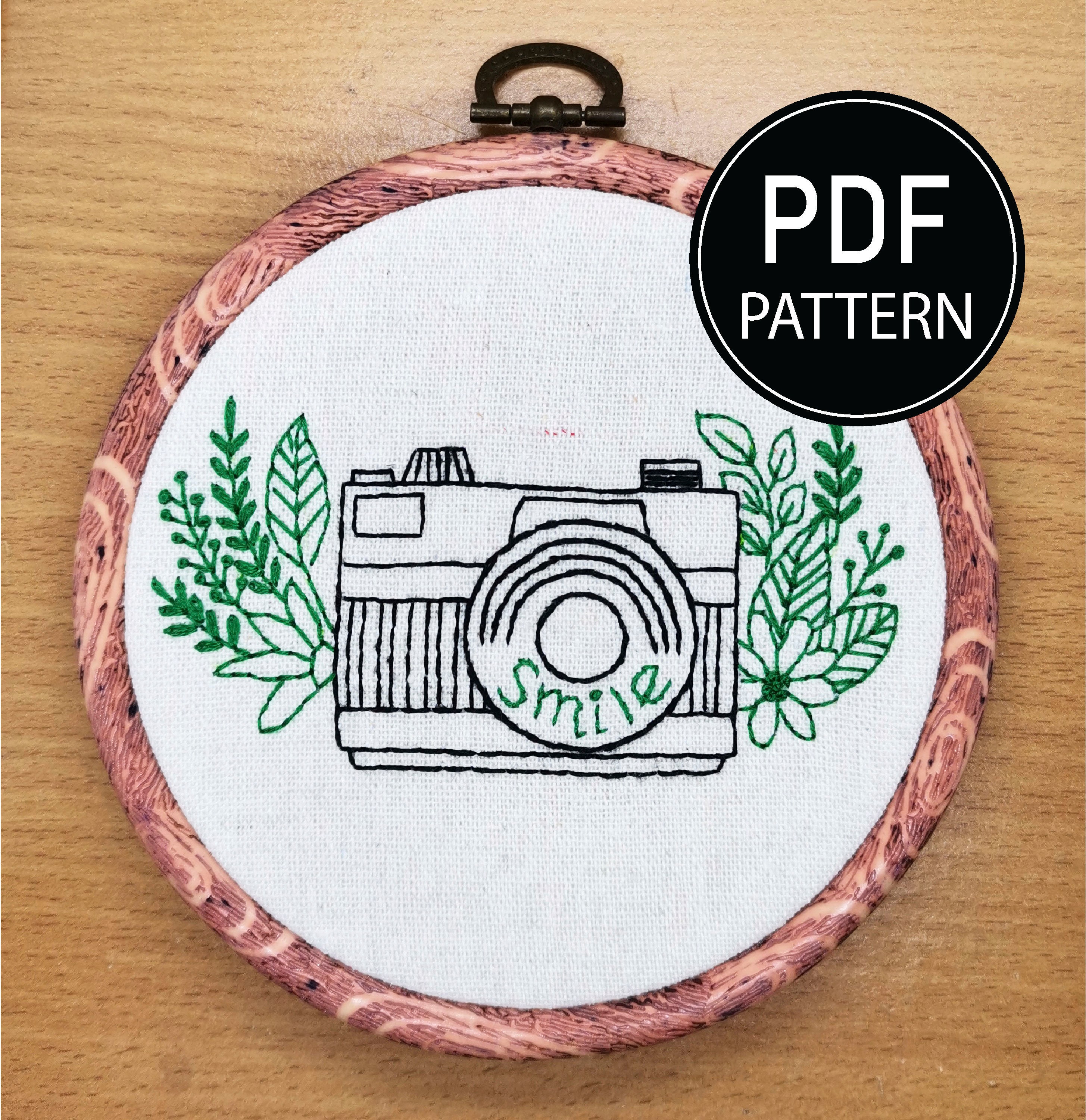 Smile Camera Embroidery Pattern Words Embroidery Pattern | Etsy