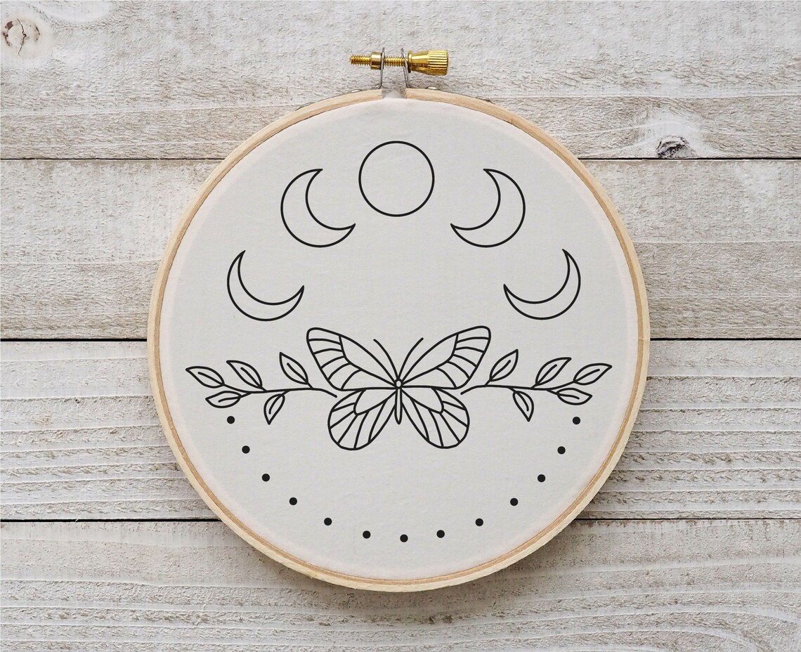 Lunar Phases Embroidery Pattern Butterfly Embroidery Whimsical - Etsy