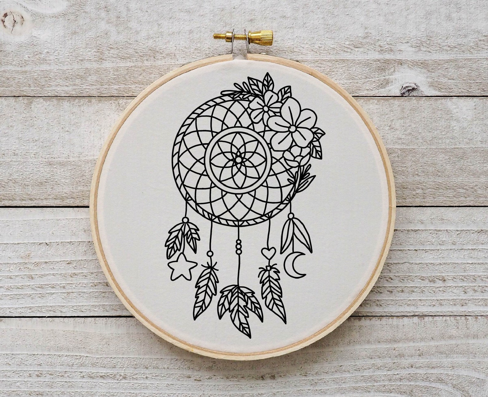 Dream Catcher Embroidery Pattern Flower Feather Embroidery Boho ...