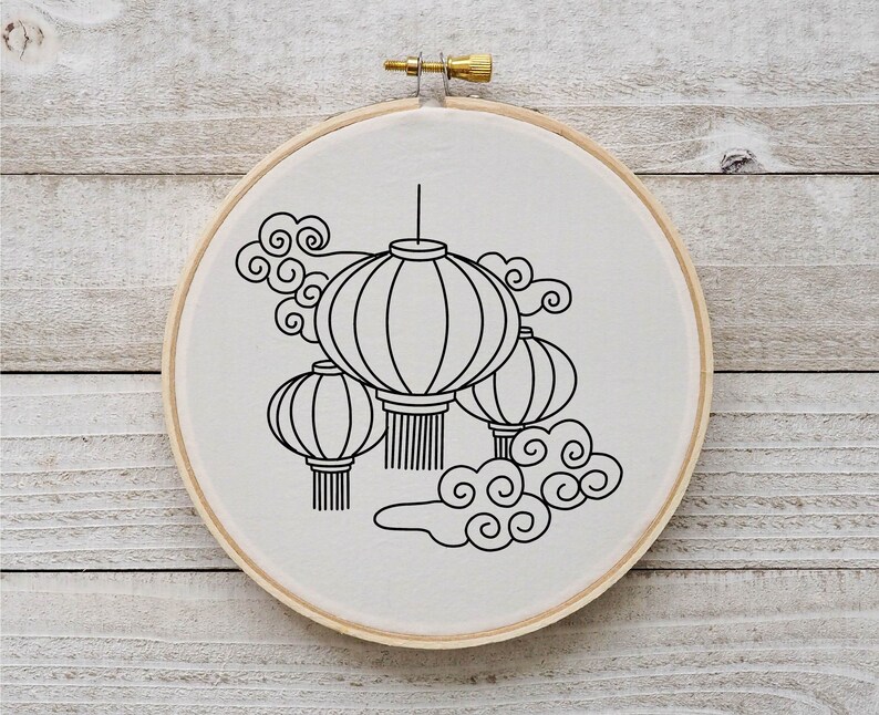 Chinese Lantern Embroidery Pattern Oriental Embroidery Pattern - Etsy