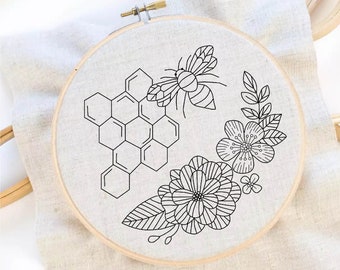 Bee and Flower Embroidery Pattern Bee Embroidery Pattern Insect ...