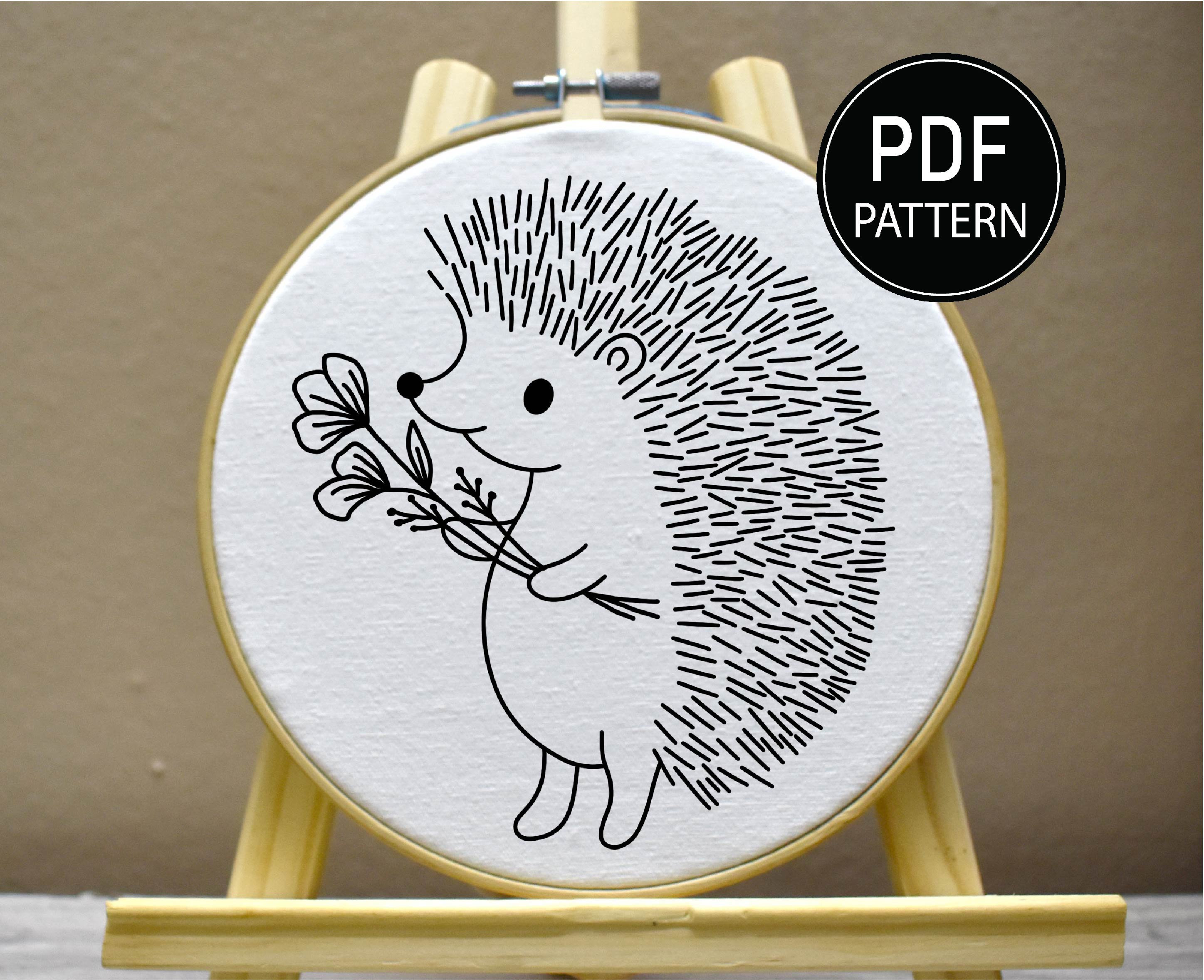 Hedgehog Embroidery Pattern Flower Hedgehog Embroidery Pattern - Etsy