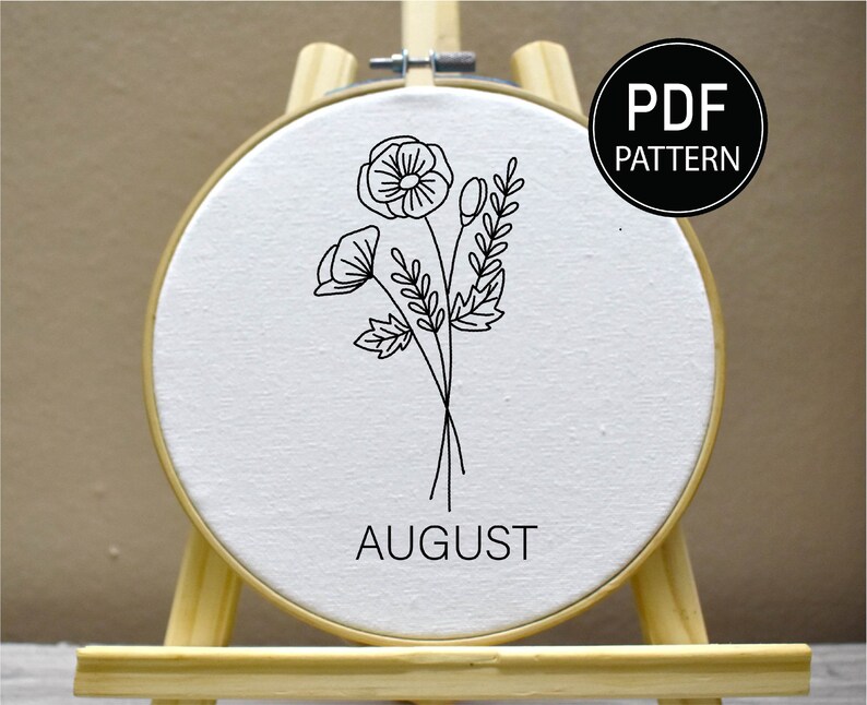 Birth Month Flower Embroidery Pattern August Flower Embroidery - Etsy