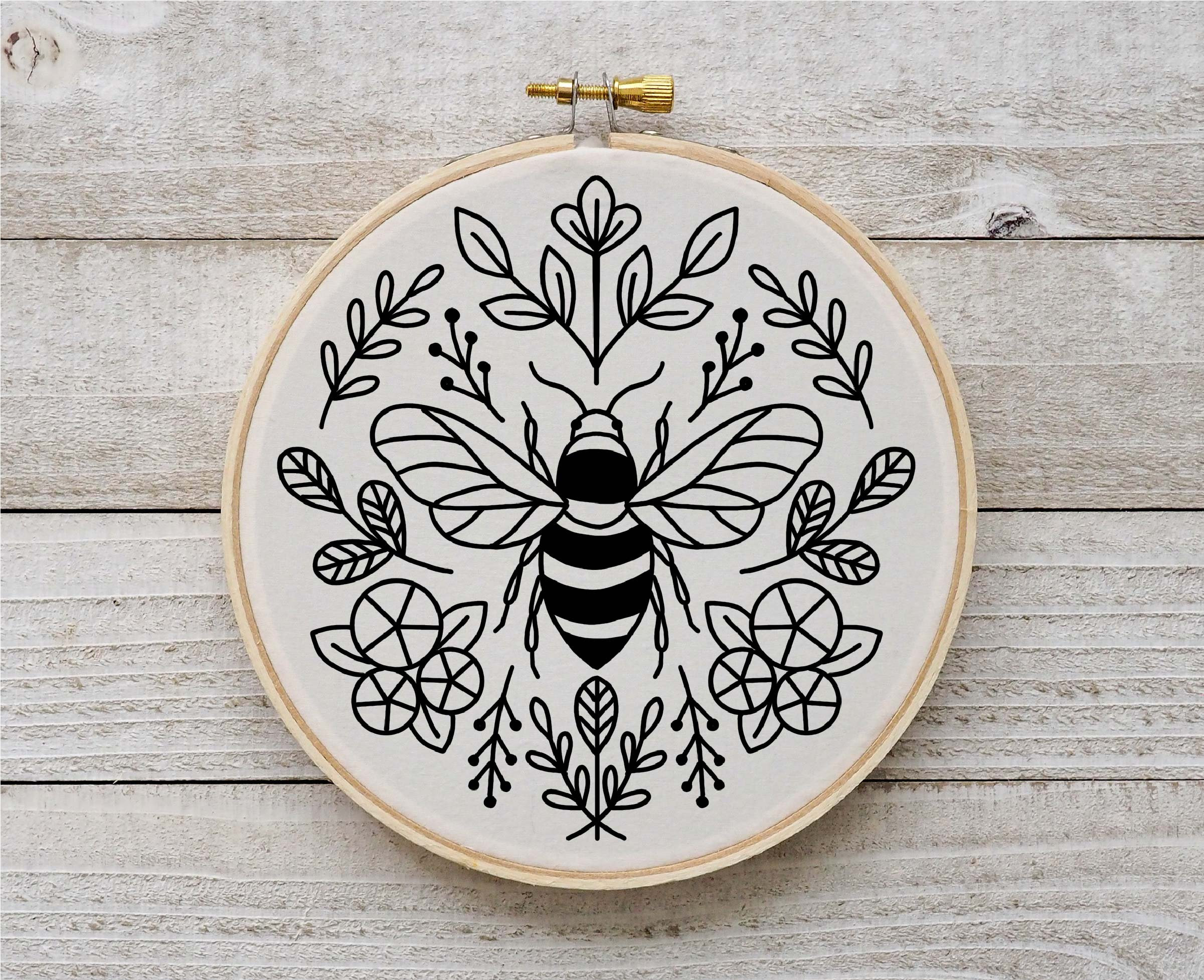 Bee Embroidery Pattern Flower Bee Embroidery Pattern Bee Folk Art ...
