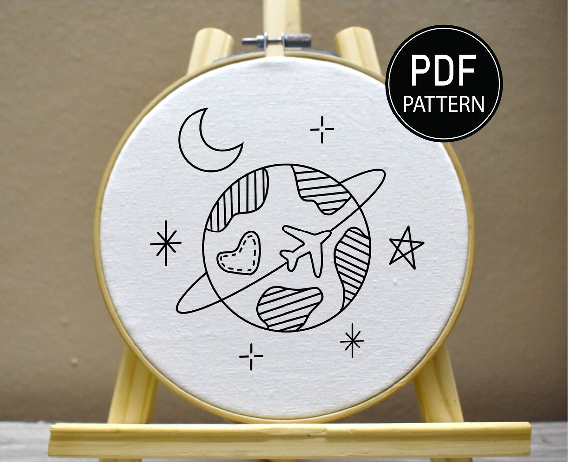 Planet Embroidery Pattern Earth Embroidery Pattern Plane Hand - Etsy