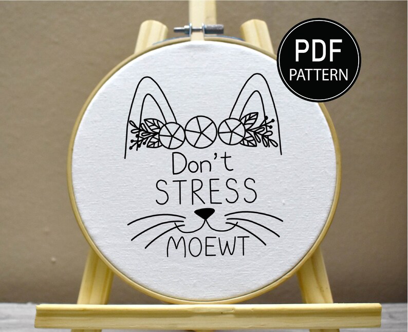 Cat Embroidery Pattern Puns Embroidery Cat and Flower - Etsy