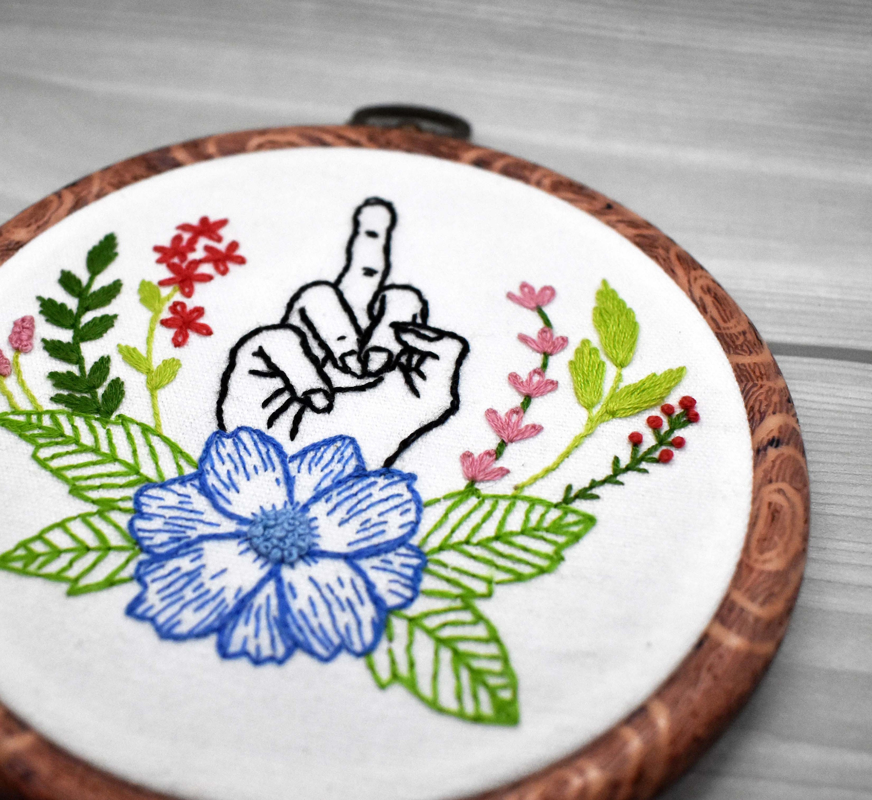 Middle Finger Hand Embroidery Pattern Flip off Flower Embroidery ...