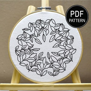 Green Leaf Embroidery Pattern Leaf Line Art Embroidery Plant Embroidery ...