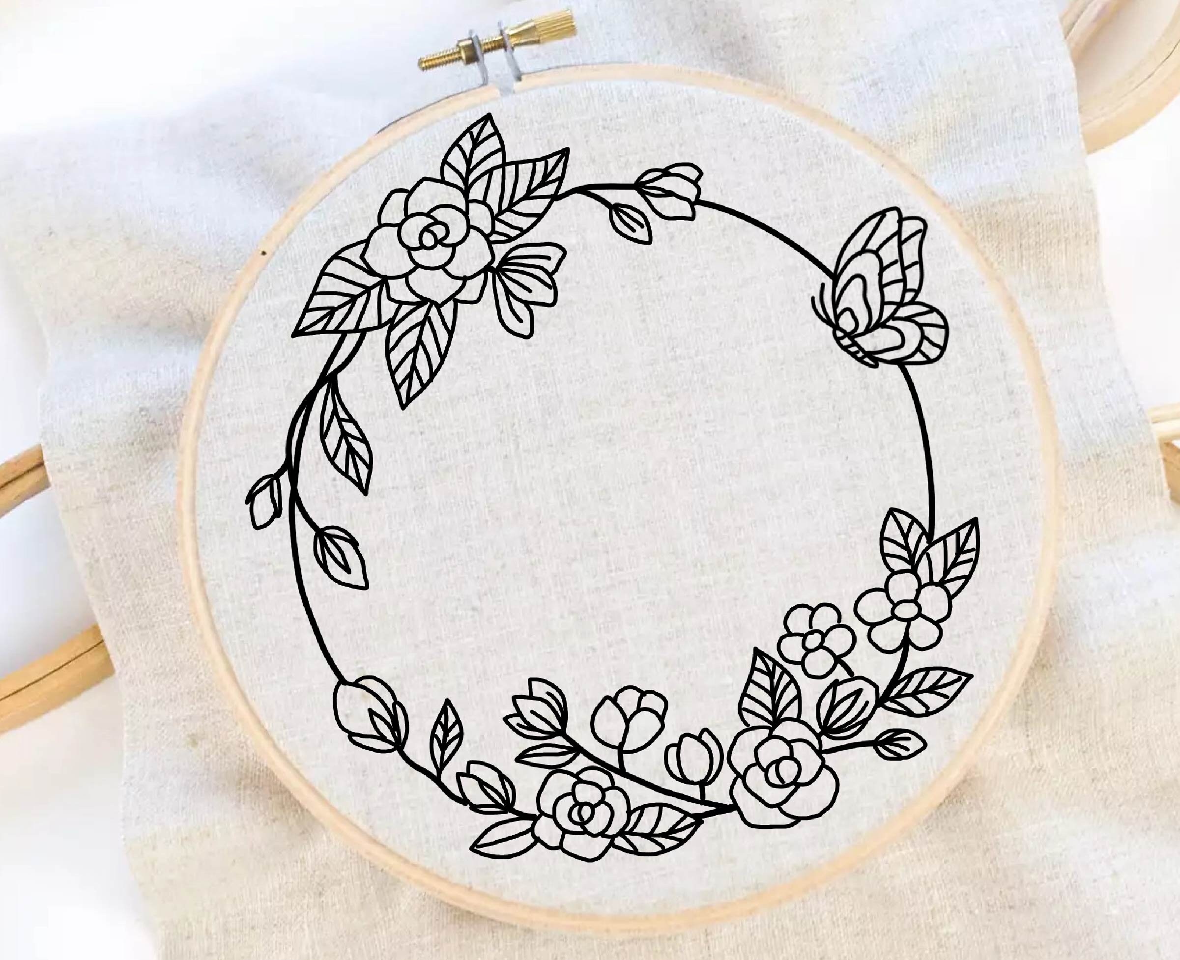 Butterfly Wreath Embroidery Pattern Flower Pattern Flower Frame ...
