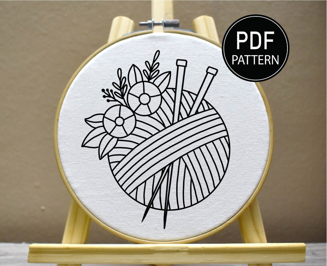 Yarn Ball Flower Embroidery Pattern Crochet Flower Embroidery - Etsy