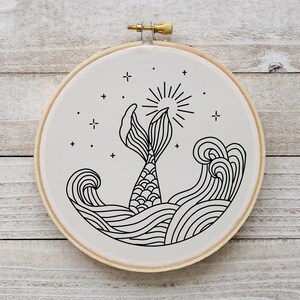 Mermaid Embroidery Pattern Wave Embroidery Celestial Hand Embroidery ...