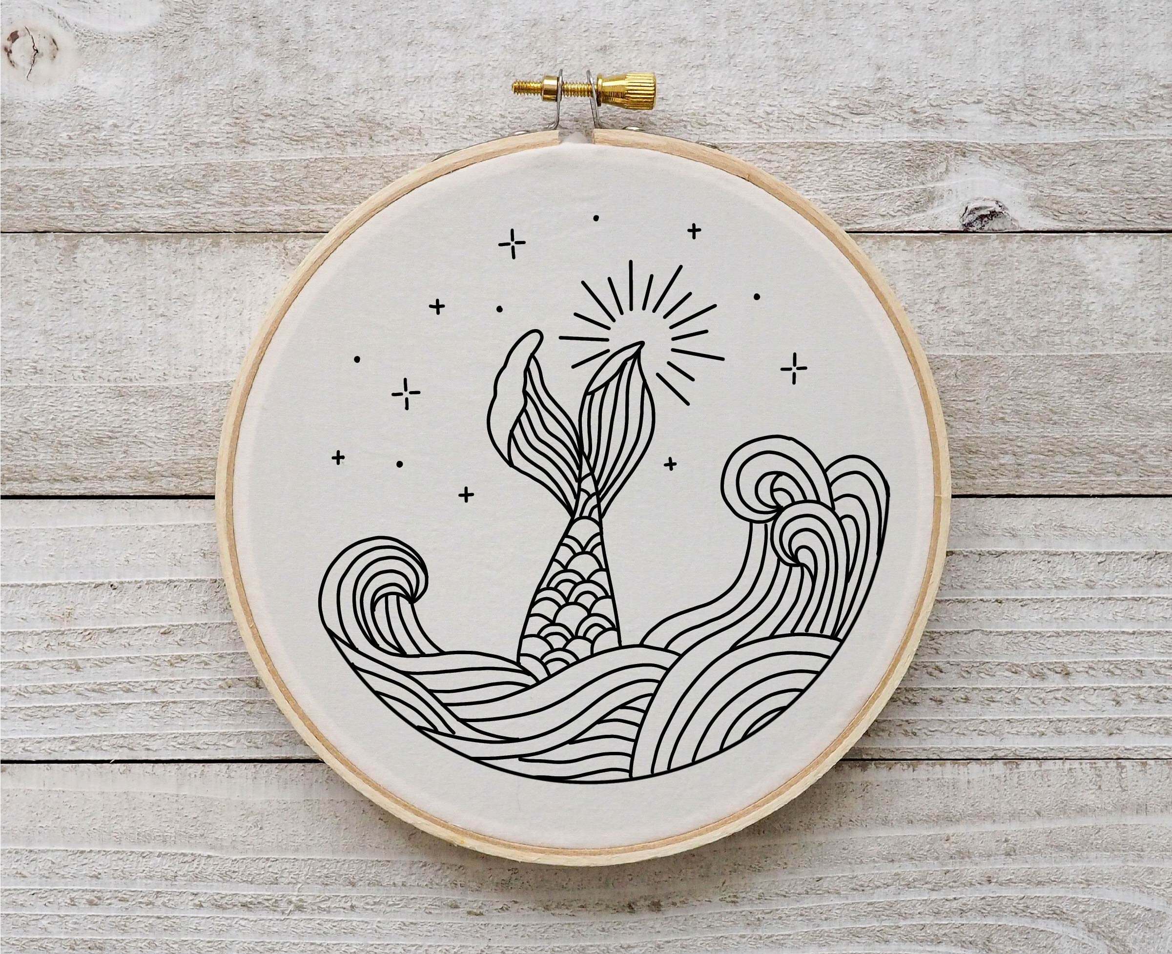 Mermaid Embroidery Pattern Wave Embroidery Celestial Hand - Etsy