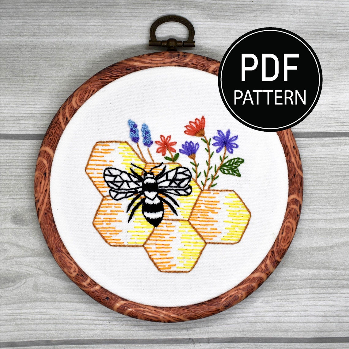 Bee and Flower Embroidery Pattern Bee Hive Embroidery Pattern - Etsy