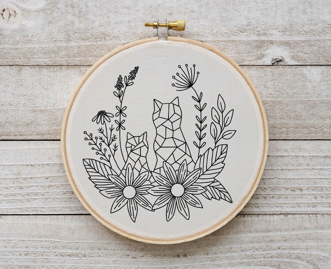 Cat and Flower Embroidery Pattern Mother Cat Embroidery Pattern Mother ...