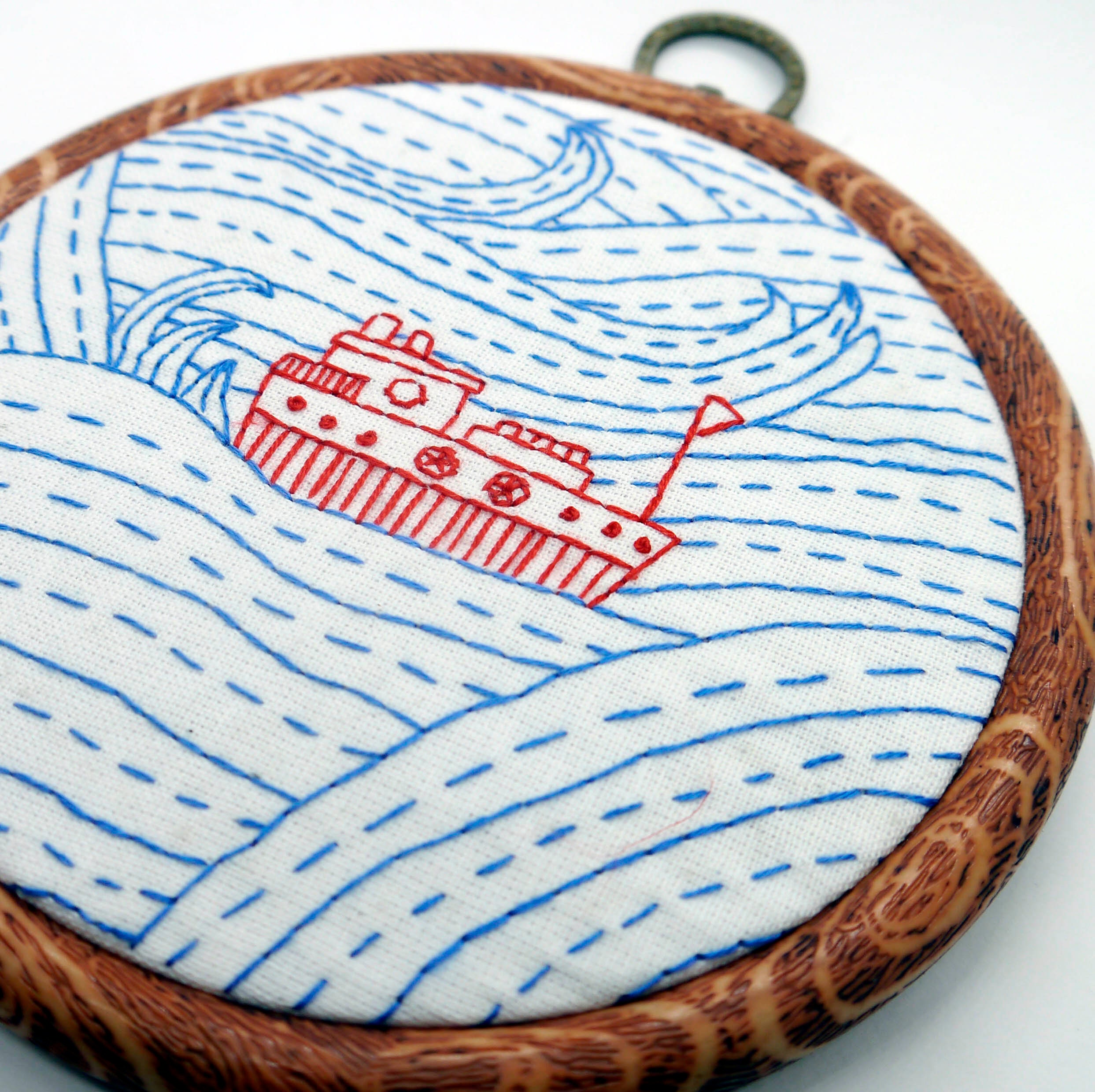 Red Ship Embroidery/ Wave Embroidery Pattern/Hand Embroidery | Etsy