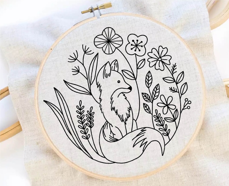 Fox Embroidery Pattern Floral Embroidery Pattern Fox Hand Embroidery ...