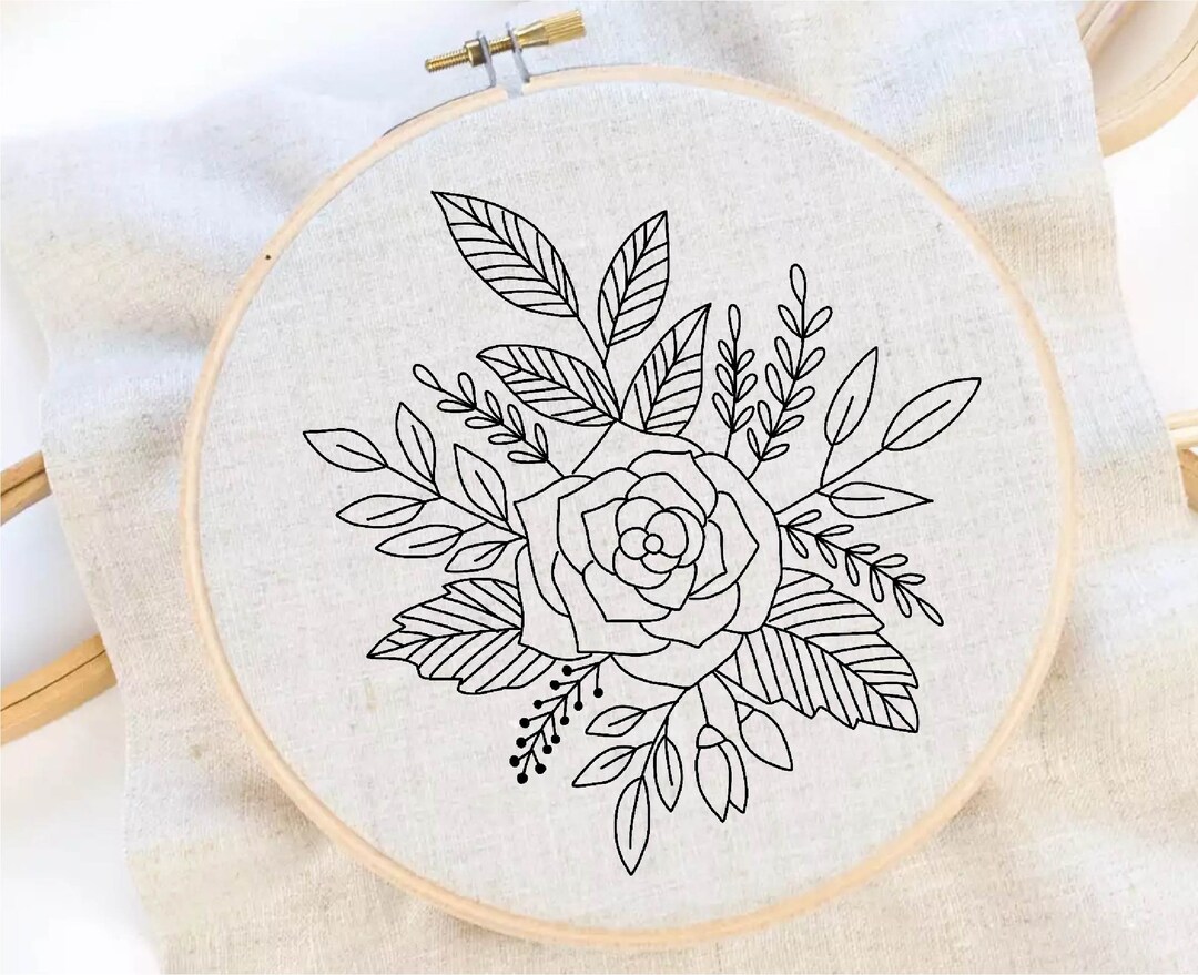 Flower Embroidery Pattern Floral Line Art Embroidery Pattern Bouquet ...