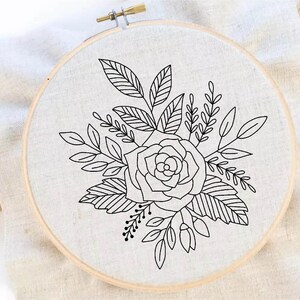 Flower Embroidery Pattern Floral Line Art Embroidery Pattern Bouquet ...
