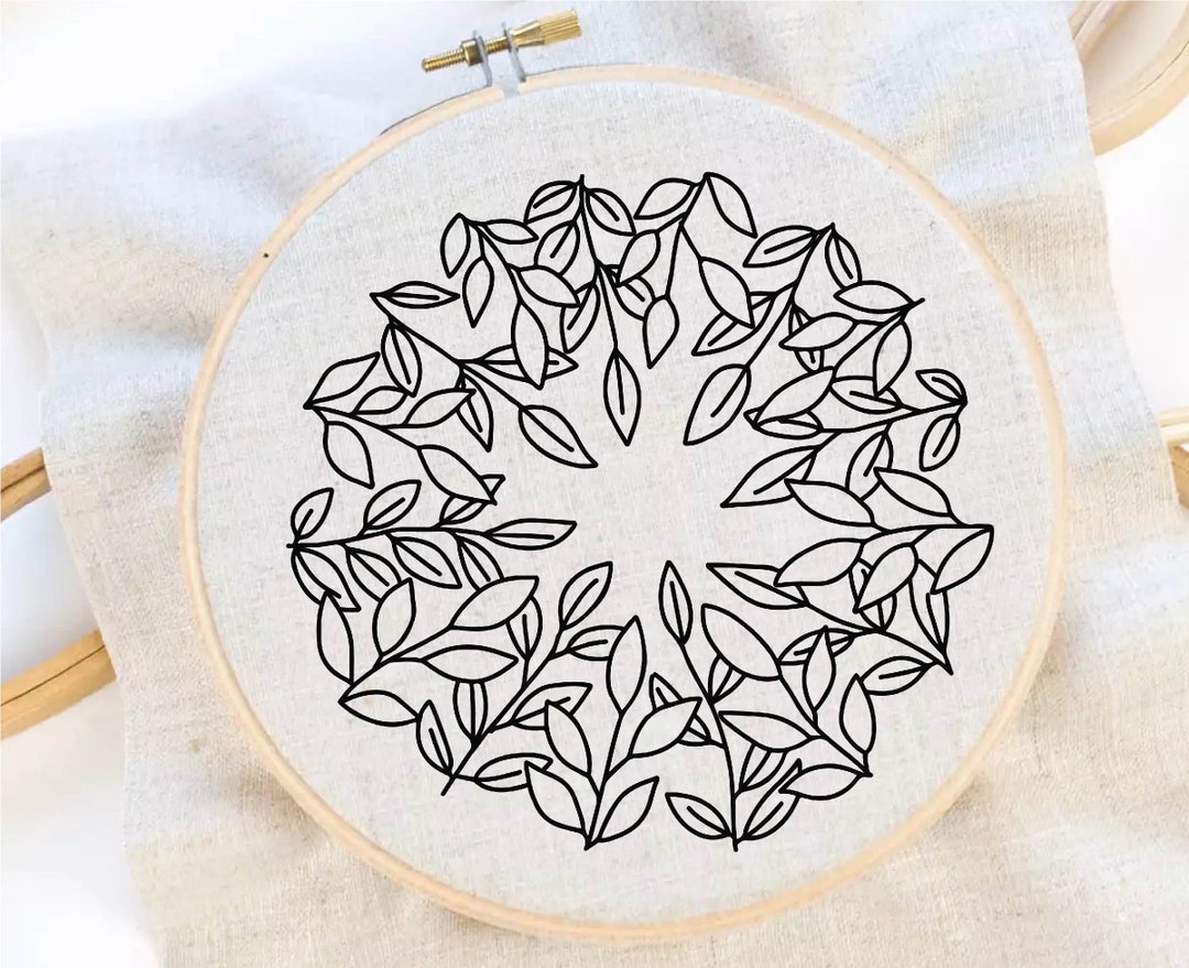 Green Leaf Embroidery Pattern Leaf Line Art Embroidery Plant Embroidery ...