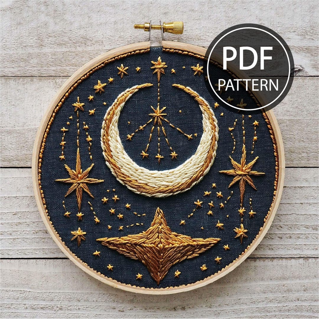 Celestial Moon Embroidery Pattern Moon and Stars Embroidery Celestial ...