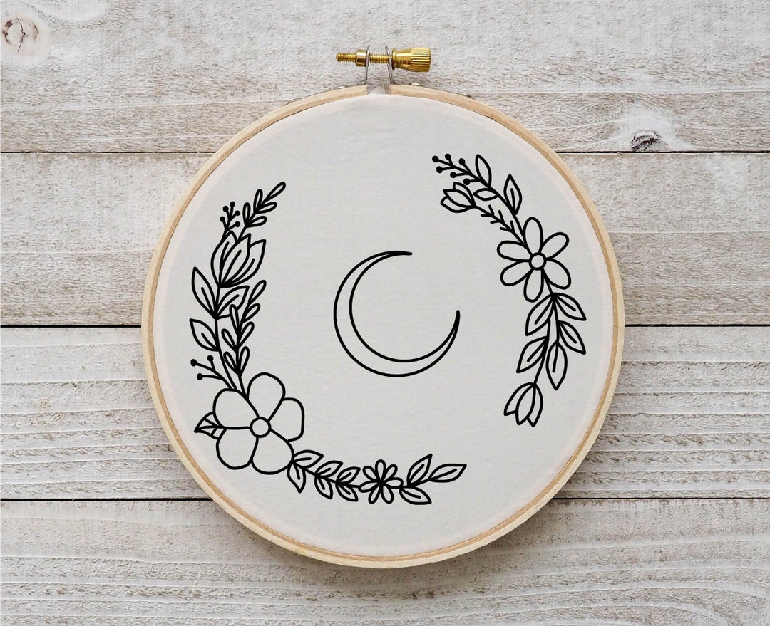 Moon Flower Embroidery Pattern Moon Embroidery Pattern Celestial ...