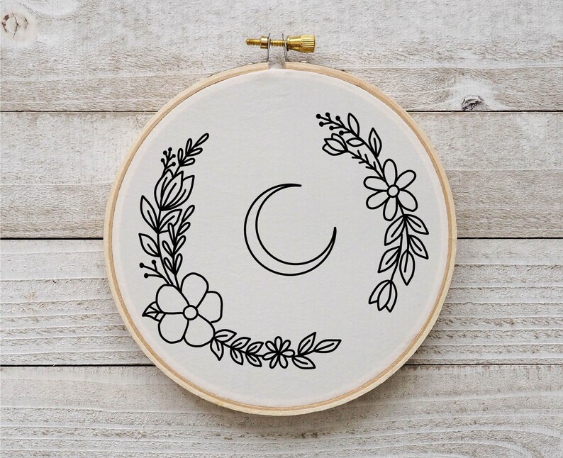 Moon Flower Embroidery Pattern Moon Embroidery Pattern - Etsy