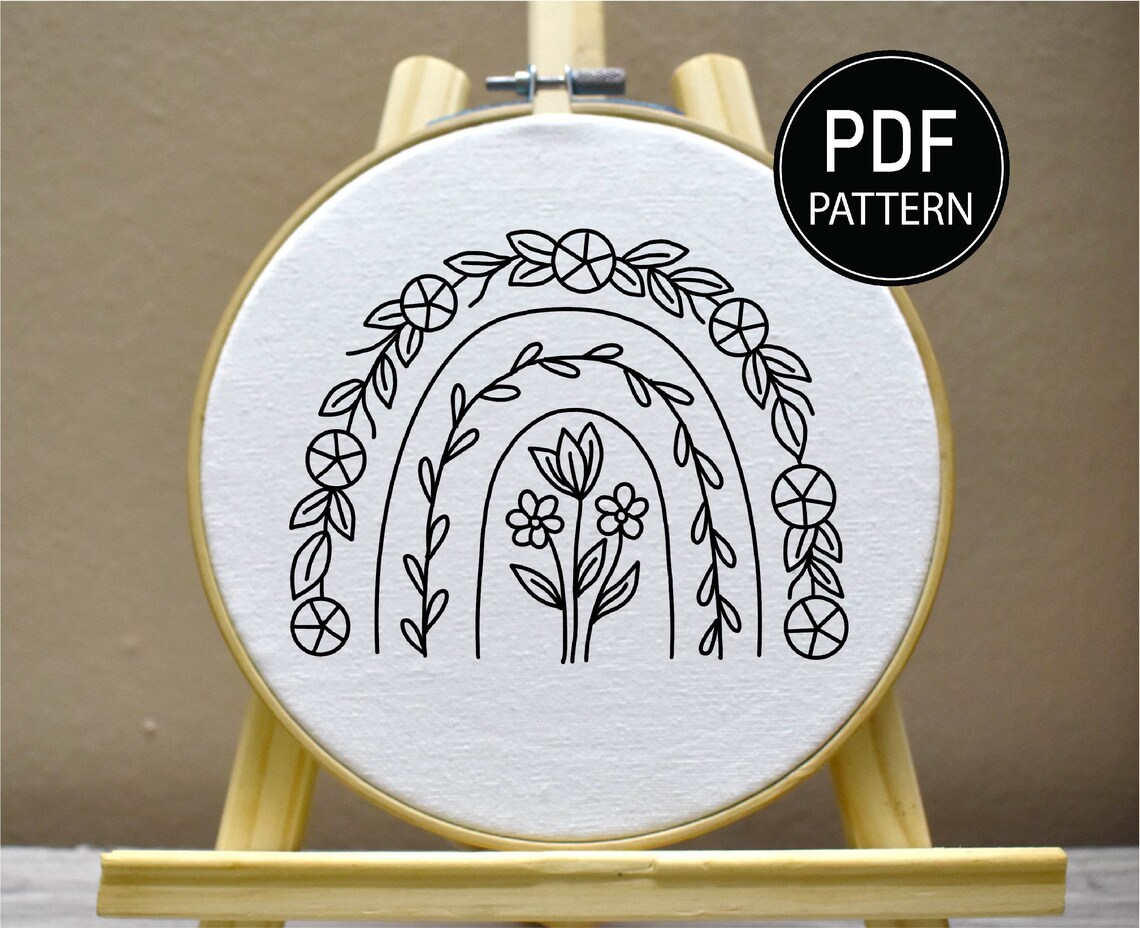 Rainbow Flower Embroidery Pattern Boho Embroidery Rainbow Hand ...