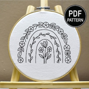 Rainbow Flower Embroidery Pattern Boho Embroidery Rainbow Hand ...
