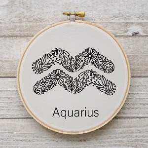 Aquarius Embroidery Pattern Zodiac Embroidery Flower Zodiac Hand ...