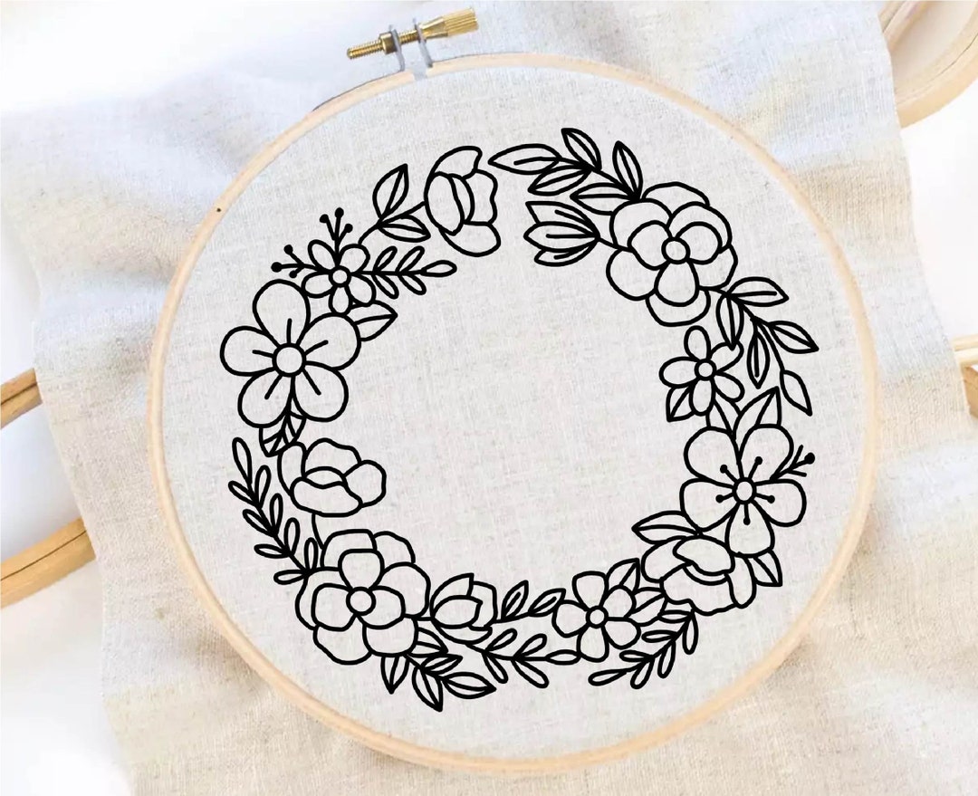 Flower Wreath Embroidery Pattern Flower Pattern Hand Embroidery Pattern ...
