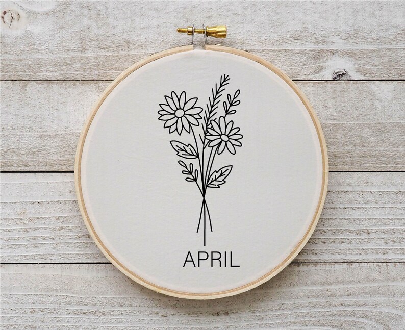 Birth Month Flower Embroidery Pattern April Flower Embroidery - Etsy