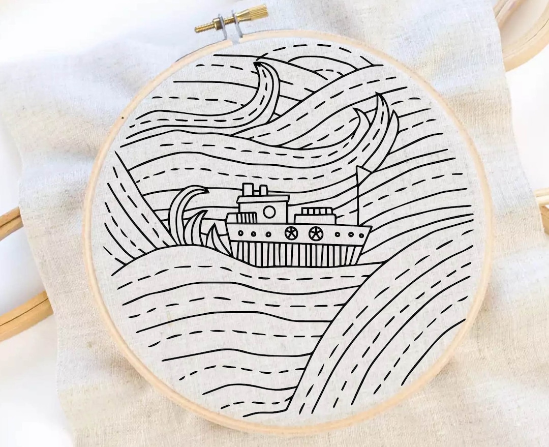 Ship Embroidery Wave Embroidery Pattern Sea Embroidery PDF Instant ...