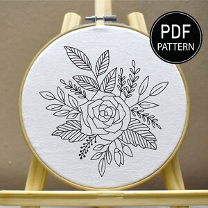 Flower Embroidery Pattern Floral Line Art Embroidery Pattern Bouquet ...