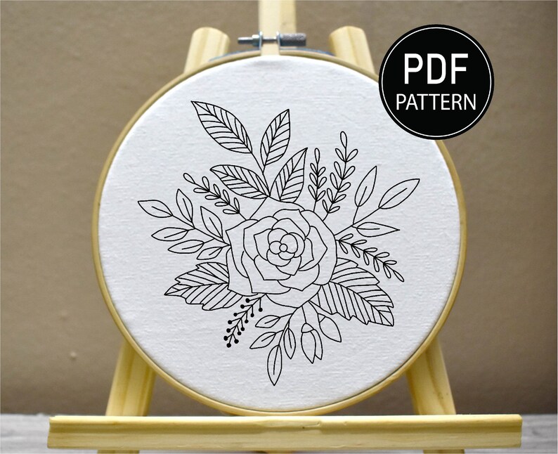 Flower Embroidery Pattern Floral Line Art Embroidery Pattern - Etsy