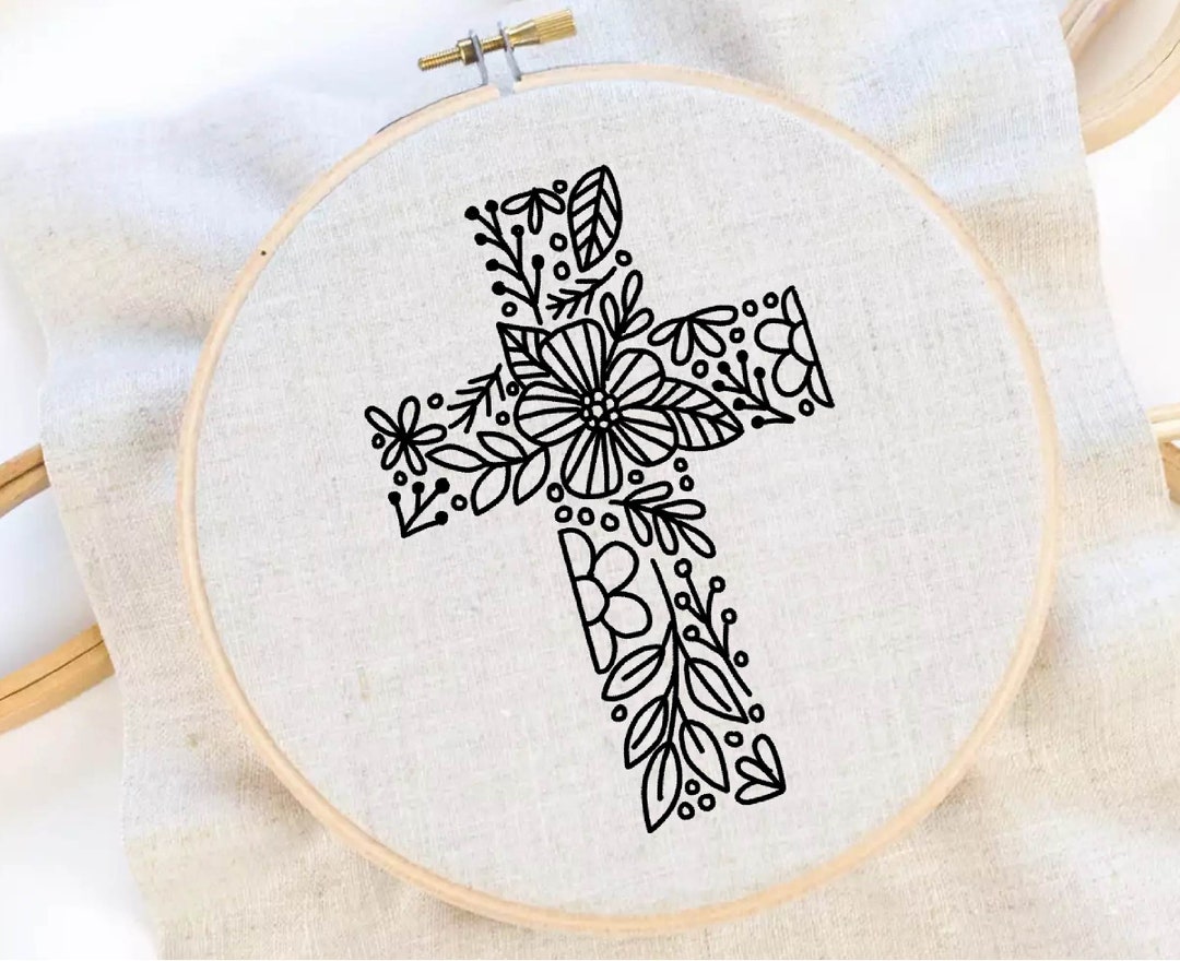 Flower Cross Embroidery Pattern Christian Embroidery Pattern Cross Hoop ...