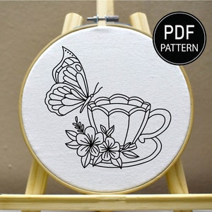 Tea Cup Embroidery Pattern Tea Time Hand Embroidery Tea Cup Flower Hand ...