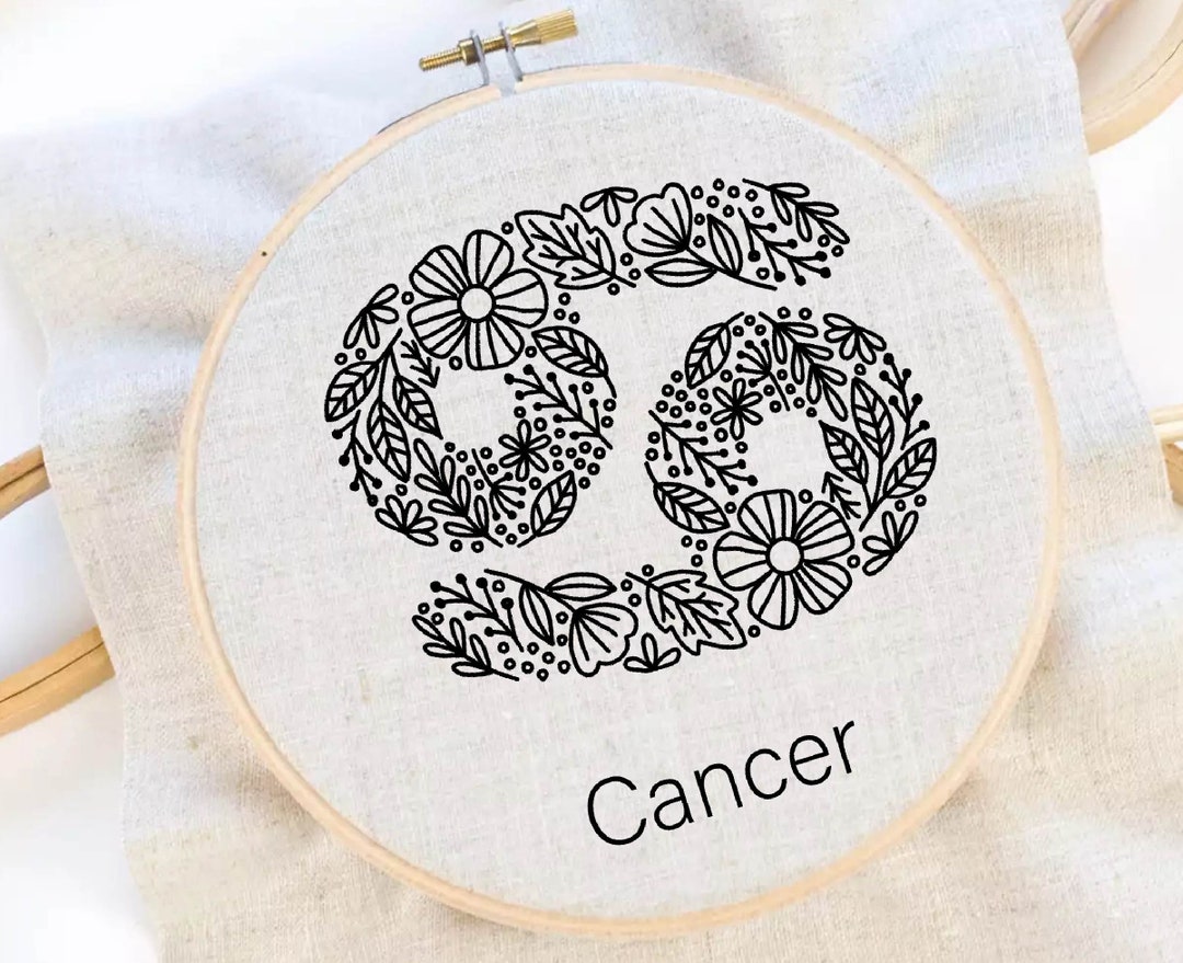 Cancer Embroidery Pattern Zodiac Embroidery Flower Zodiac Hand ...